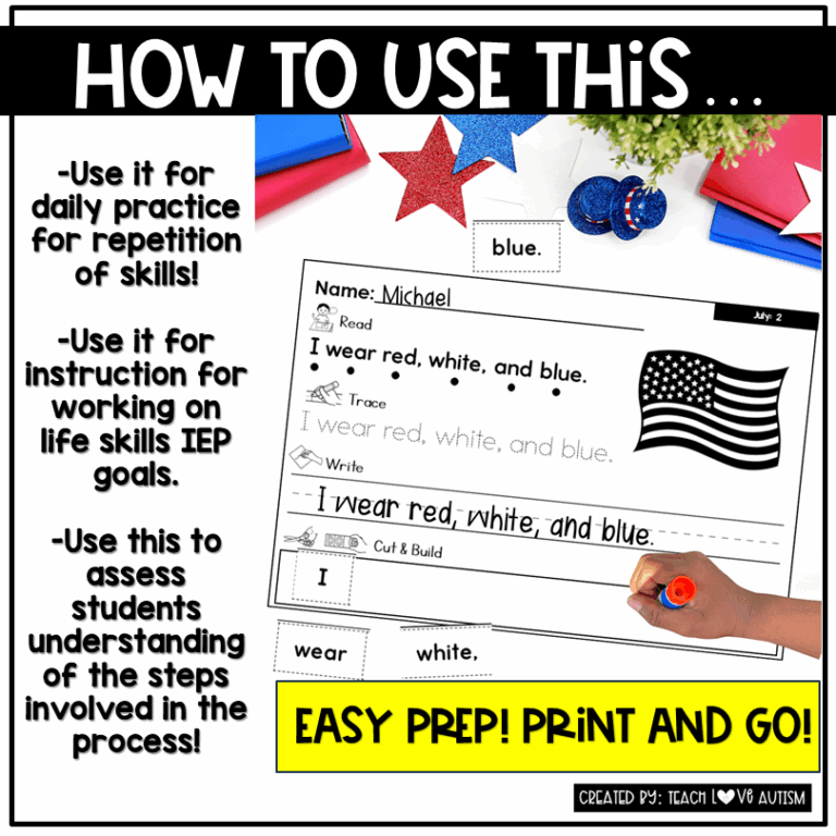 July Daily Writing Worksheets | Read, Trace, Write, and Build Activity ...