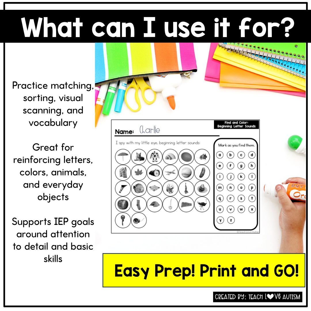 Find and Color Worksheets for Basic Skills - Teach Love Autism