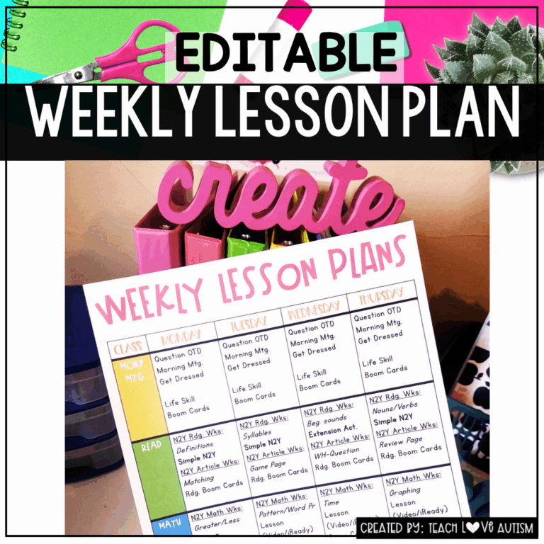 Editable Weekly Lesson Plan Template - Teach Love Autism