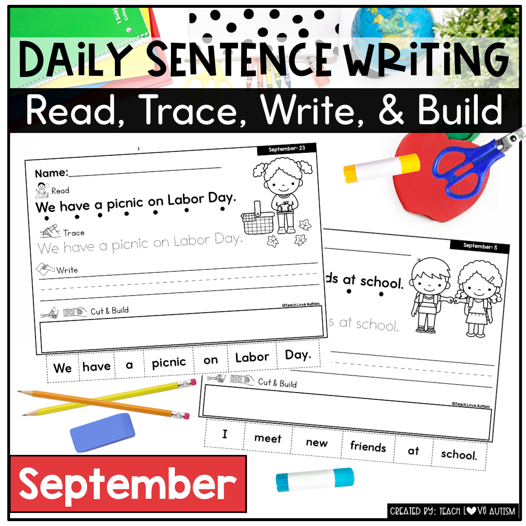 September Daily Writing Worksheets | Read, Trace, Write, and Build ...