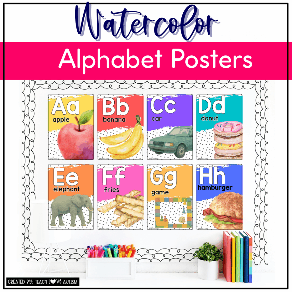Watercolor Alphabet Posters with Real Images for Pre-K, Kindergarten ...