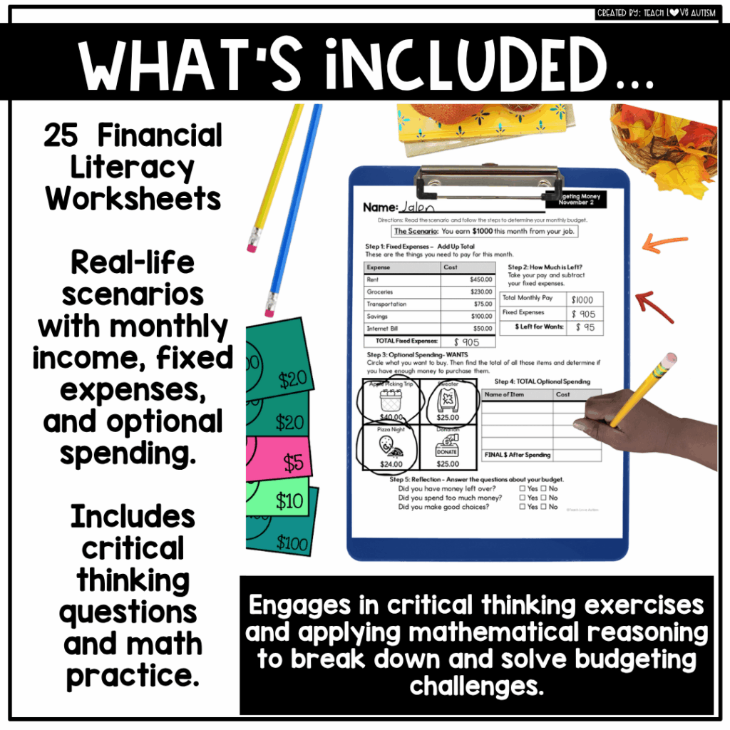 November Budgeting Worksheets | Money Management - Teach Love Autism