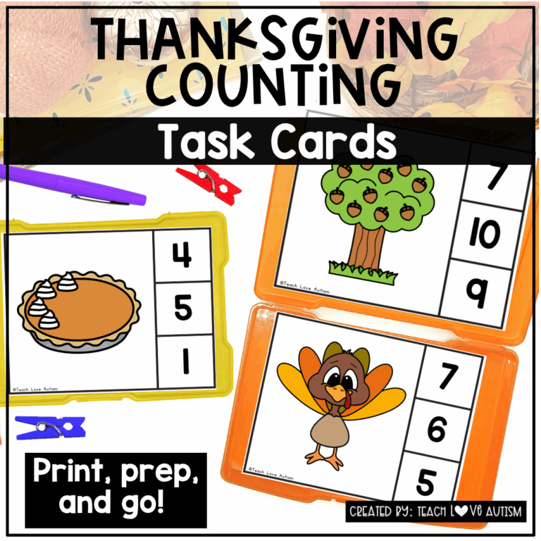 Thanksgiving Counting Task Cards | Number Sense for Math Centers ...