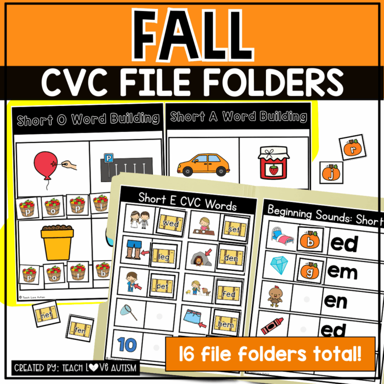 Fall CVC File Folders for Literacy Centers & Phonics Centers - Teach ...