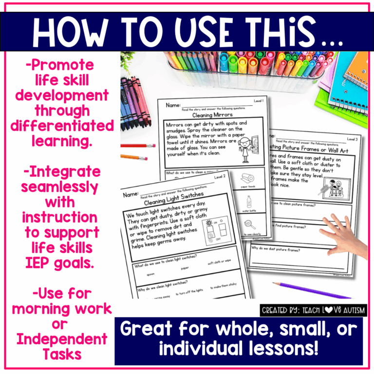 Simple Life Skills Reading Comprehension Worksheets | Cleaning and Home ...