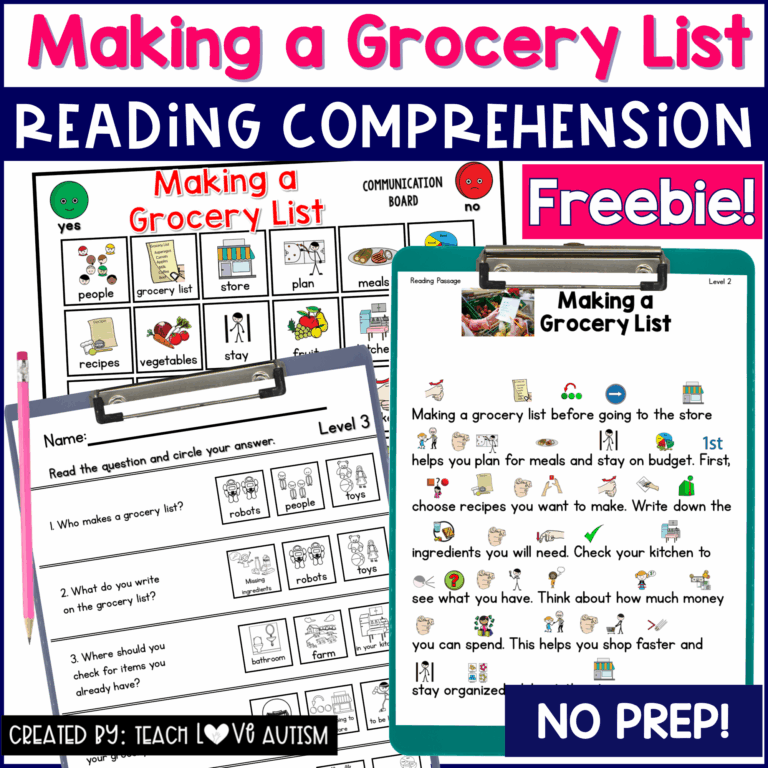 Making a Grocery List Life Skills Reading Comprehension with Visuals ...