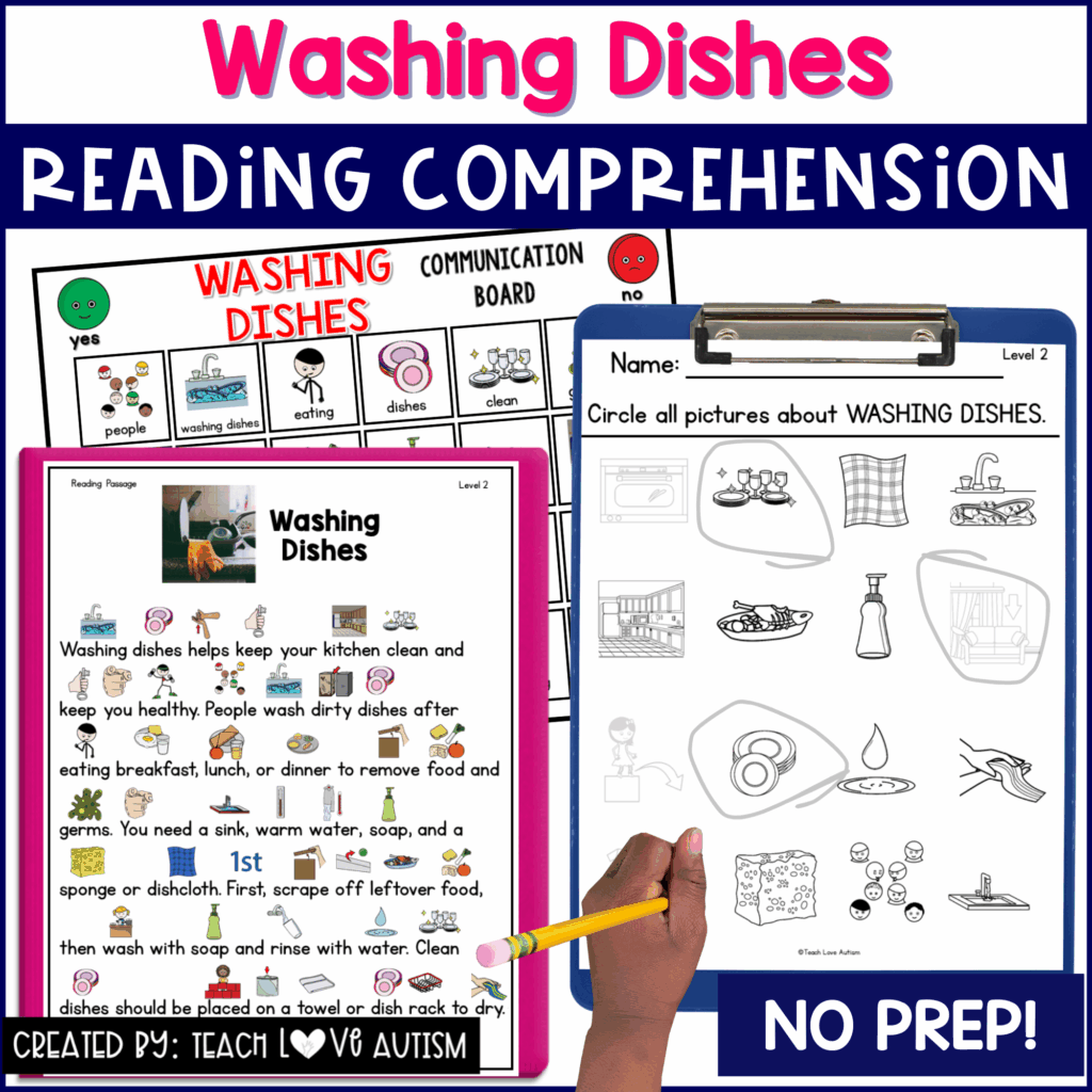 Washing Dishes Life Skills Reading Comprehension with Visuals - Teach ...
