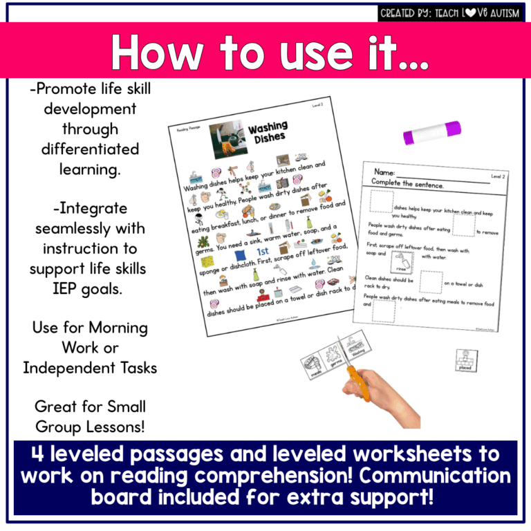 Washing Dishes Life Skills Reading Comprehension with Visuals - Teach ...