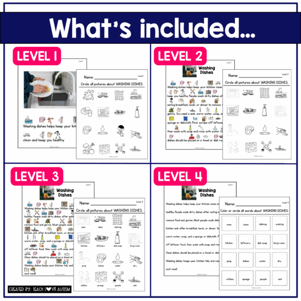 Washing Dishes Life Skills Reading Comprehension with Visuals - Teach ...