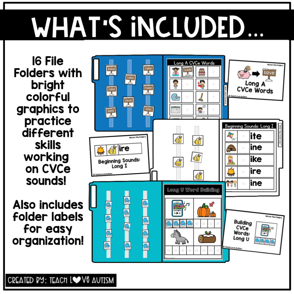 Winter CVCe File Folders for Literacy Centers and Phonics Skills ...
