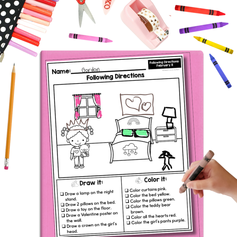 February Following Directions Worksheets | Valentine's Day Activity ...