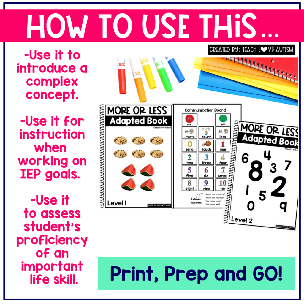 More or Less Adapted Books and Worksheets - Teach Love Autism