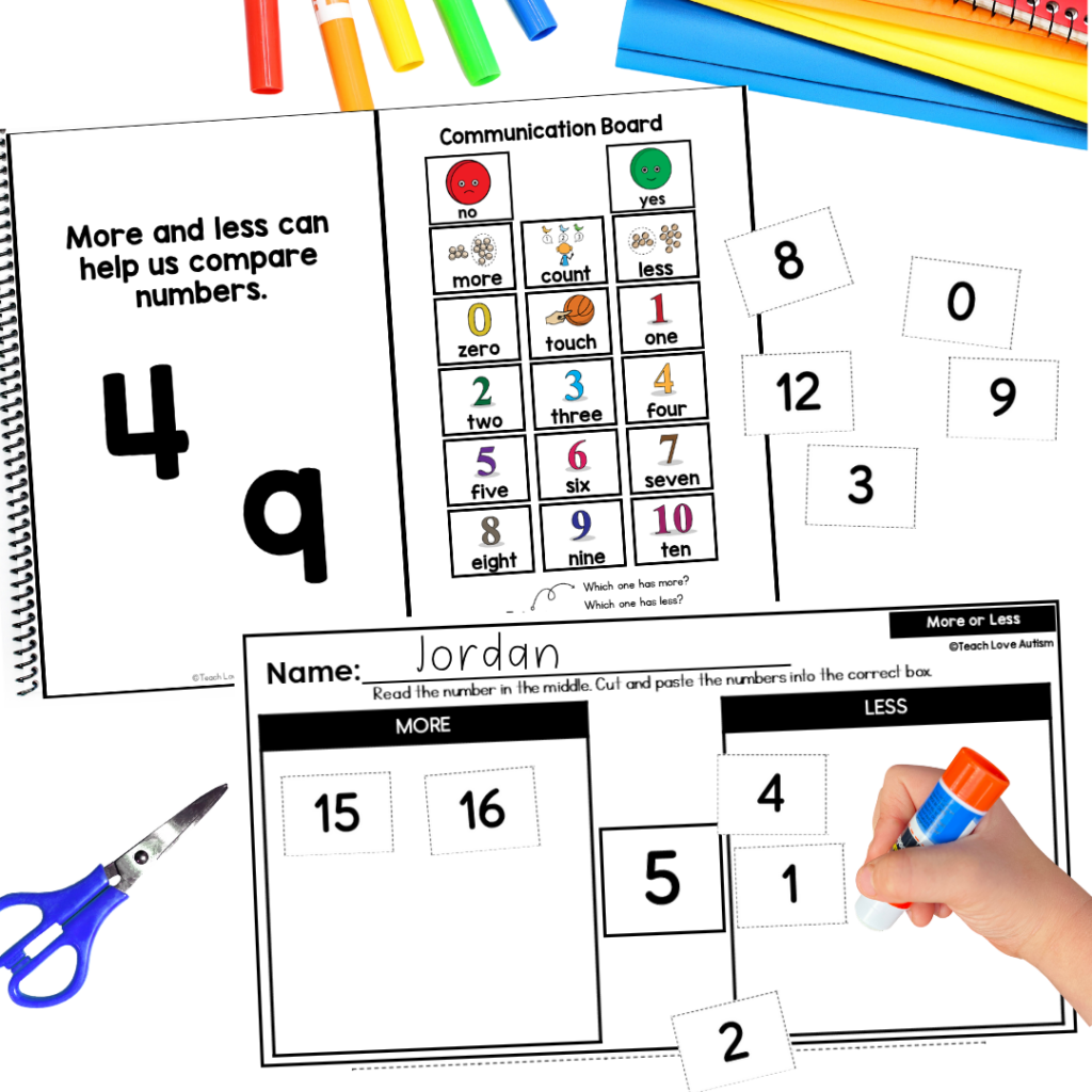 More or Less Adapted Books and Worksheets - Teach Love Autism