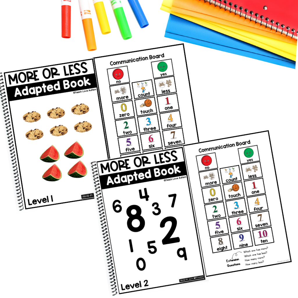 More or Less Adapted Books and Worksheets - Teach Love Autism