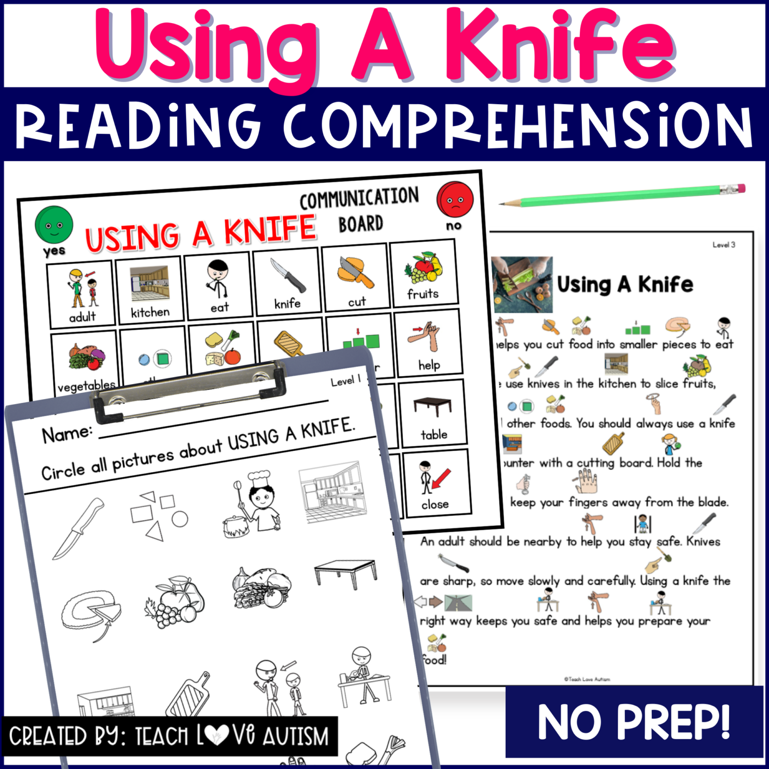 Using a Knife Life Skills Reading Comprehension Passages and Worksheets ...