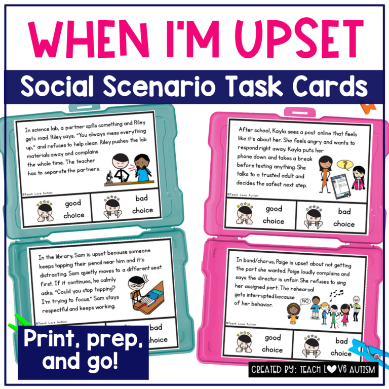 When I'm Upset Social Scenario Task Cards | Decision Making Activity ...