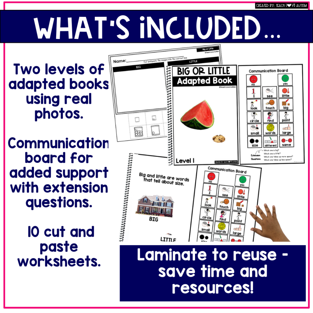 Big Or Little Adapted Books and Worksheets - Teach Love Autism