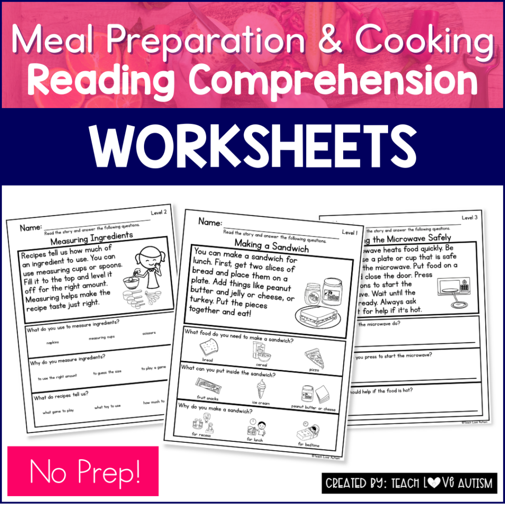 Simple Life Skills Reading Comprehension Worksheets | Meal Preparation ...