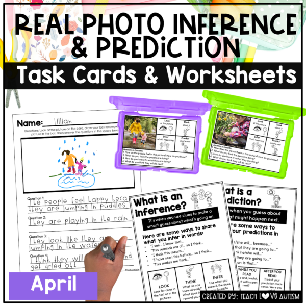 April Real Photo Predict & Infer Task Cards and Worksheets - Teach Love ...