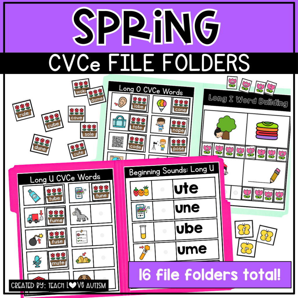 Spring CVCe File Folders for Literacy Centers and Phonics Skills ...