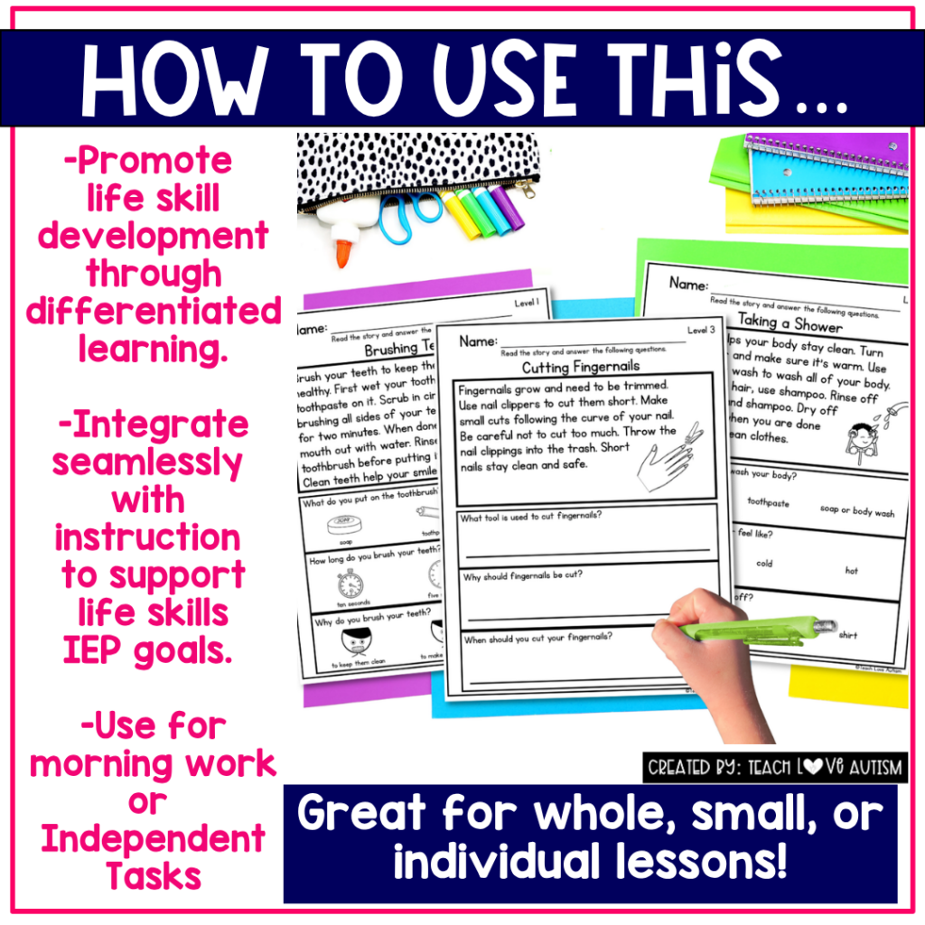 Simple Life Skills Reading Comprehension Worksheets | Personal Hygiene ...